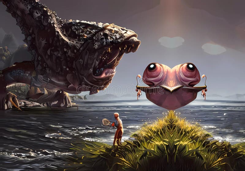 Fantasy Scene with Two Frogs on the Island, 3d Illustration. Generative ...
