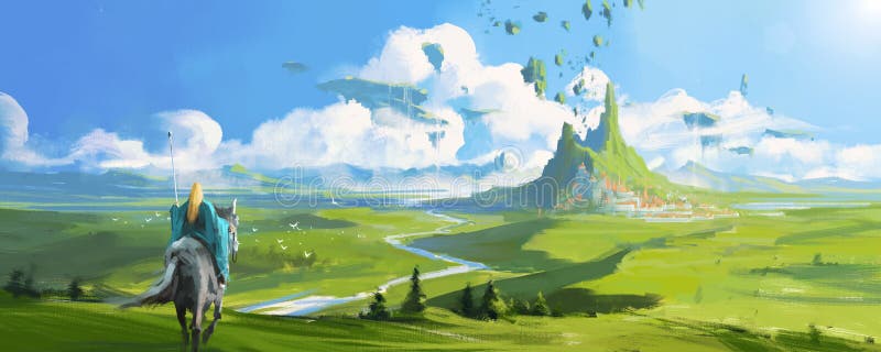 Fantasy Scene with Wizard on Horseback, 3D Illustration Stock ...