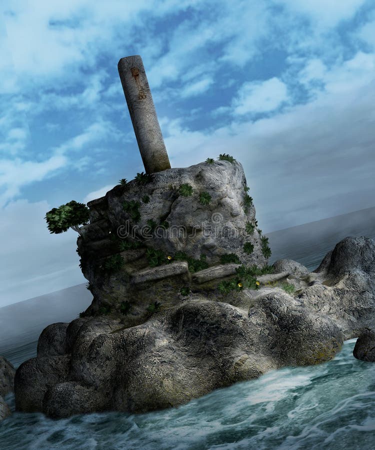 Fantasy rock with lamps stock illustration. Illustration of fairytale ...