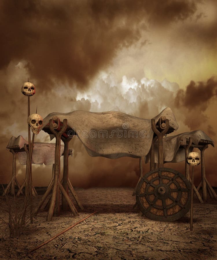 Fantasy Scenery with Skulls Stock Illustration - Illustration of dark ...