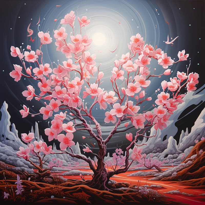 Fantasy Scenery of a Tree on Another Planet with Cherry Blossom Style ...