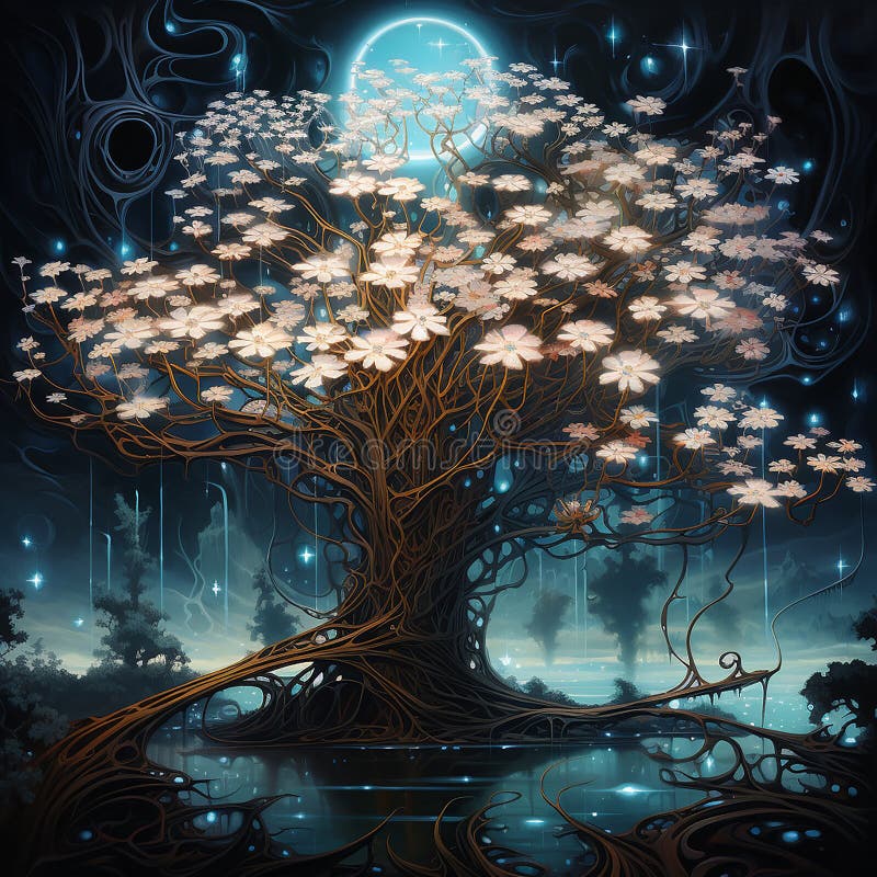 Fantasy Scenery of a Tree on Another Planet with Cherry Blossom Style ...