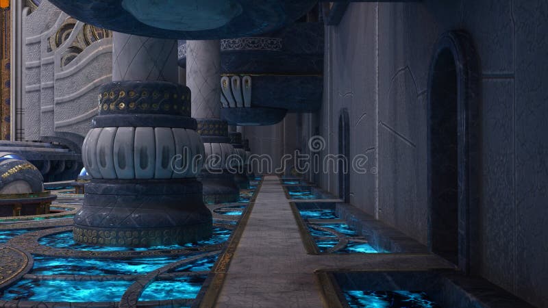 Fantasy Sci-fi Alien Building Interior with Ornate Decorated Columns ...