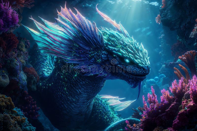 Fantasy Sea Creature in a Coral Reef Stock Illustration - Illustration ...