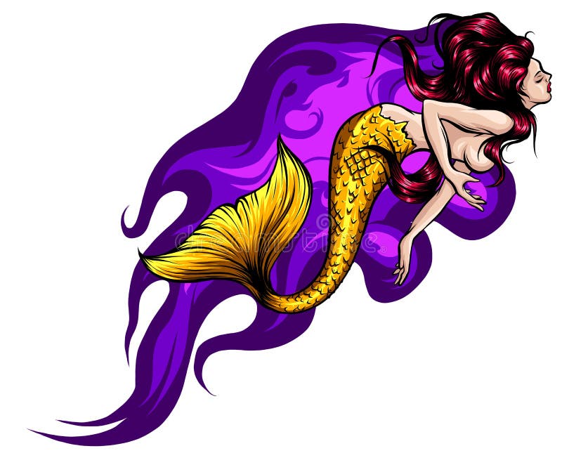 Fantasy Sea Sirens with Flames in Cartoon Style. Vector Illustration ...