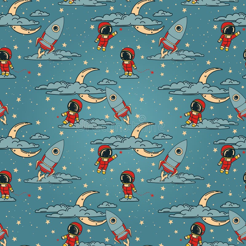 Fantasy Seamless Background for Sweet Dreams with Doodle Moons, Clouds ...