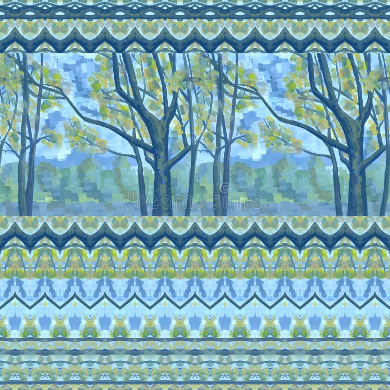 Fantasy Seamless Pattern with Trees and Decorative Ornament. Beautiful ...