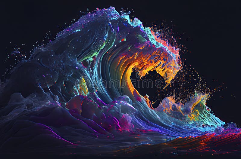 Fantasy Seascape, Neon Colors, Magic Lights on the Water. Generative AI ...