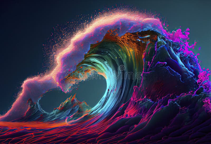Fantasy Seascape, Neon Colors, Magic Lights on the Water. Generative AI ...