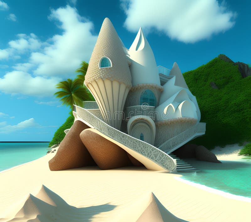Fantasy Seashell-Like House, Generative AI Illustration Stock ...