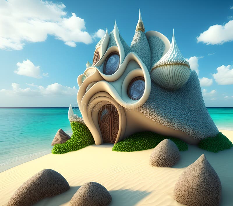 Fantasy Seashell-Like House, Generative AI Illustration Stock ...
