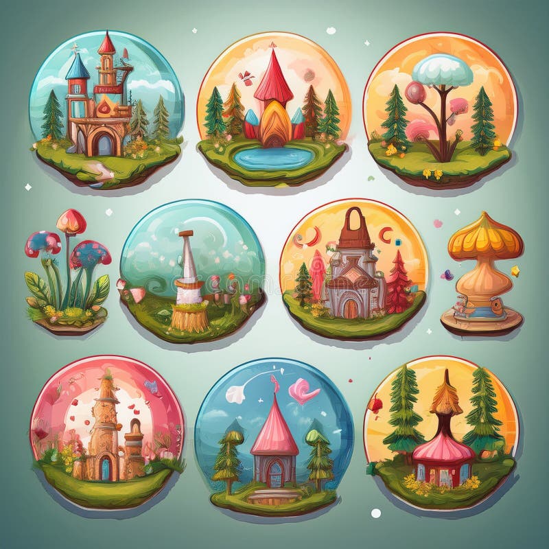 Fantasy set stock illustration. Illustration of trees - 371275452