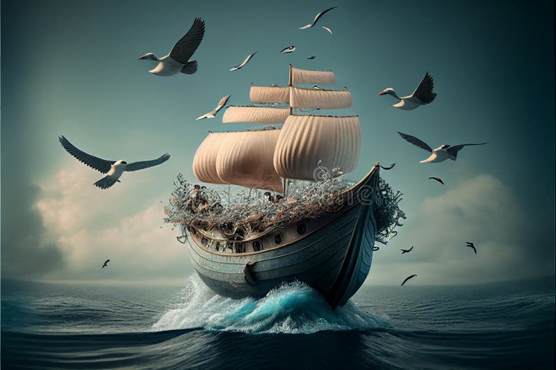 Fantasy ship in the ocean stock photo. Image of ship - 268239706