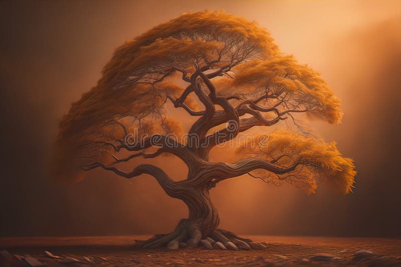 Fantasy Silhouette of a Tree in the Desert. Ai Generative Stock ...