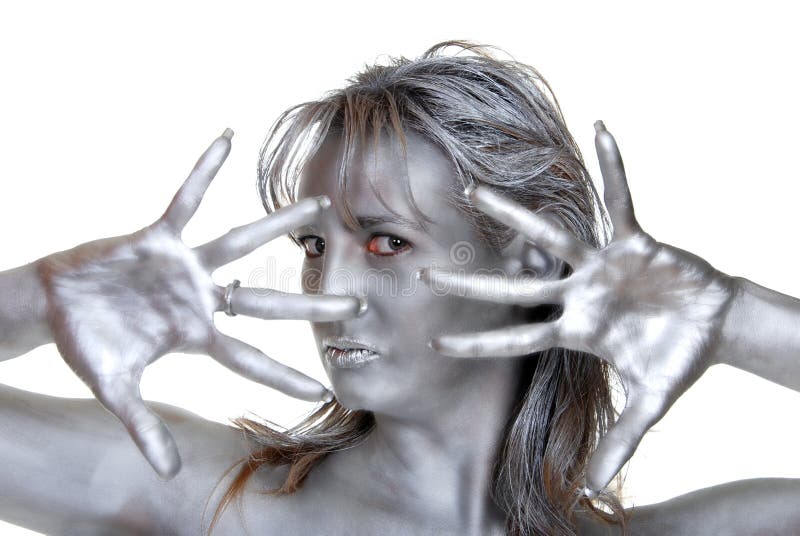 Young Woman with Silver Body Paint Stock Photo - Image of gorgeous ...