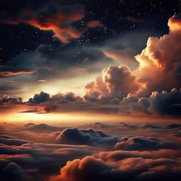 Fantasy Sky with Clouds and Stars. Stock Illustration - Illustration of cloud, sunrise: 324739351