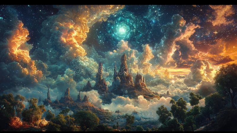 A Fantasy Sky Scape with Floating Clouds and an Ethereal Castle Stock ...