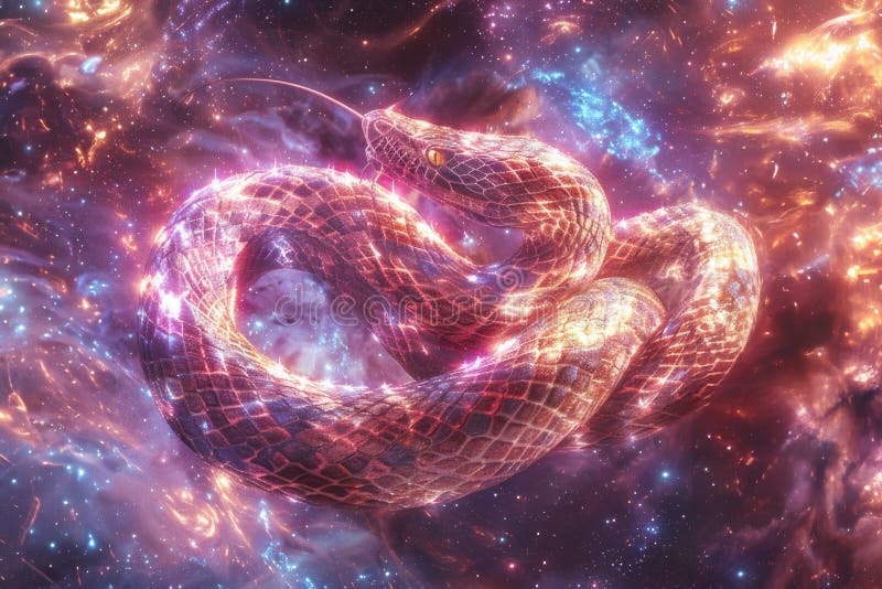 Fantasy Snake Glowing with Neon Lights Against a Cosmic Space ...