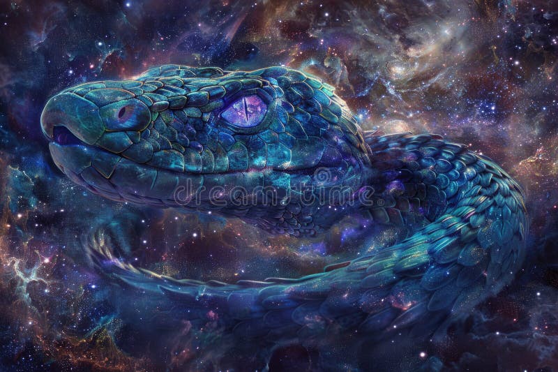 Fantasy Snake Glowing with Neon Lights Against a Cosmic Space ...