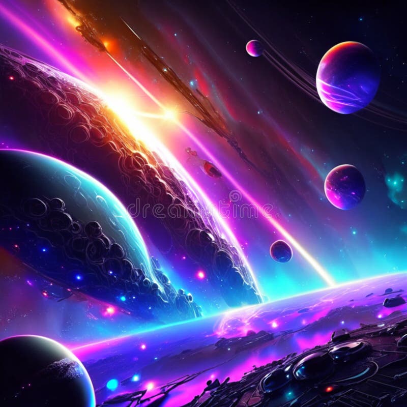Fantasy Space Background with Fire and Stars. Vector Illustration for ...