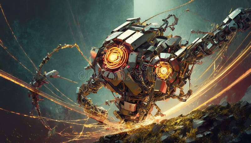 Fantasy space robot stock illustration. Illustration of darkness ...