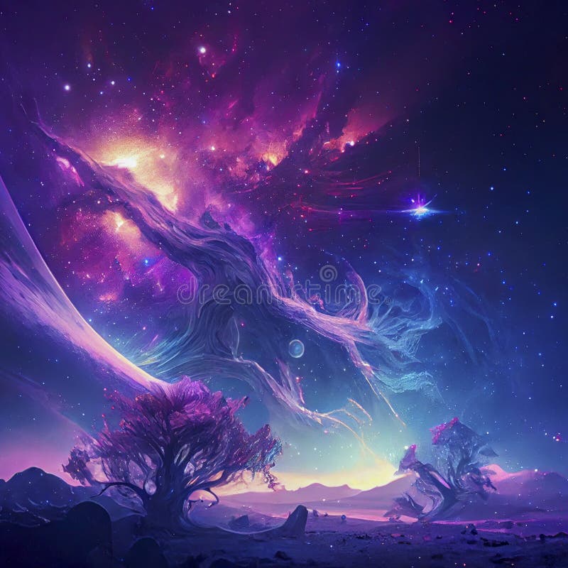 Fantasy Space Sky with Beautiful Stars and Galaxies, Illustration Stock ...