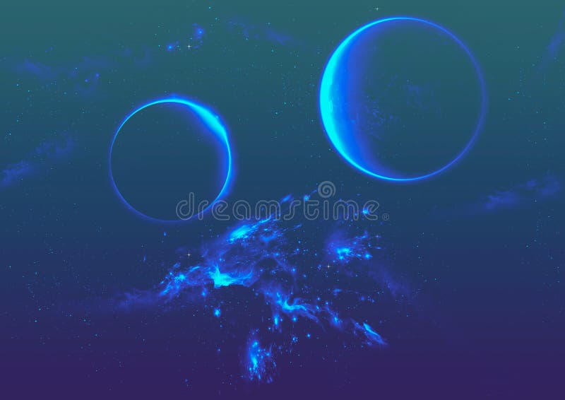 Fantasy Space with Two Moons and Stars Stock Illustration ...