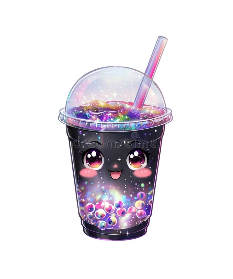 Fantasy Sparkling Black Boba Tea Stock Illustration - Illustration of ...