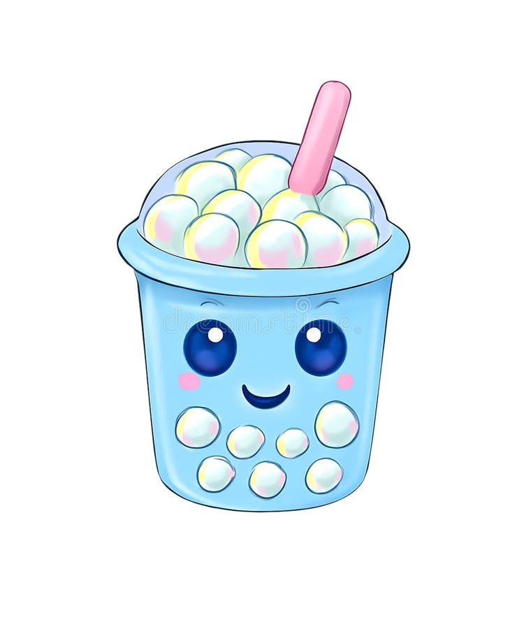 Fantasy Sparkling Cute Blue Boba Tea Stock Illustration - Illustration ...