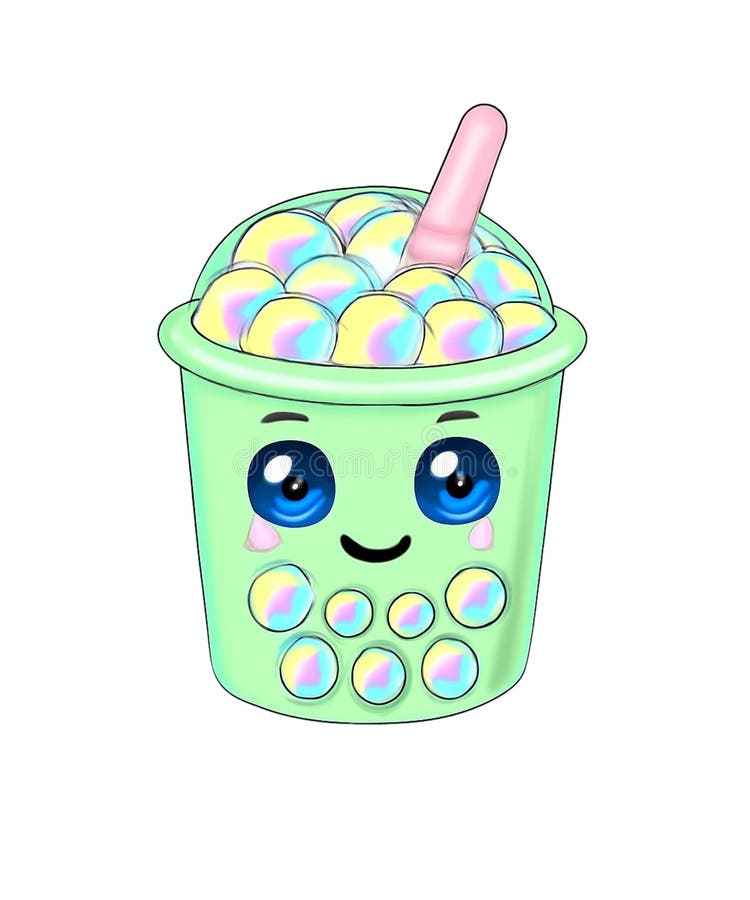 Fantasy Sparkling Cute Green Boba Tea Stock Illustration - Illustration ...