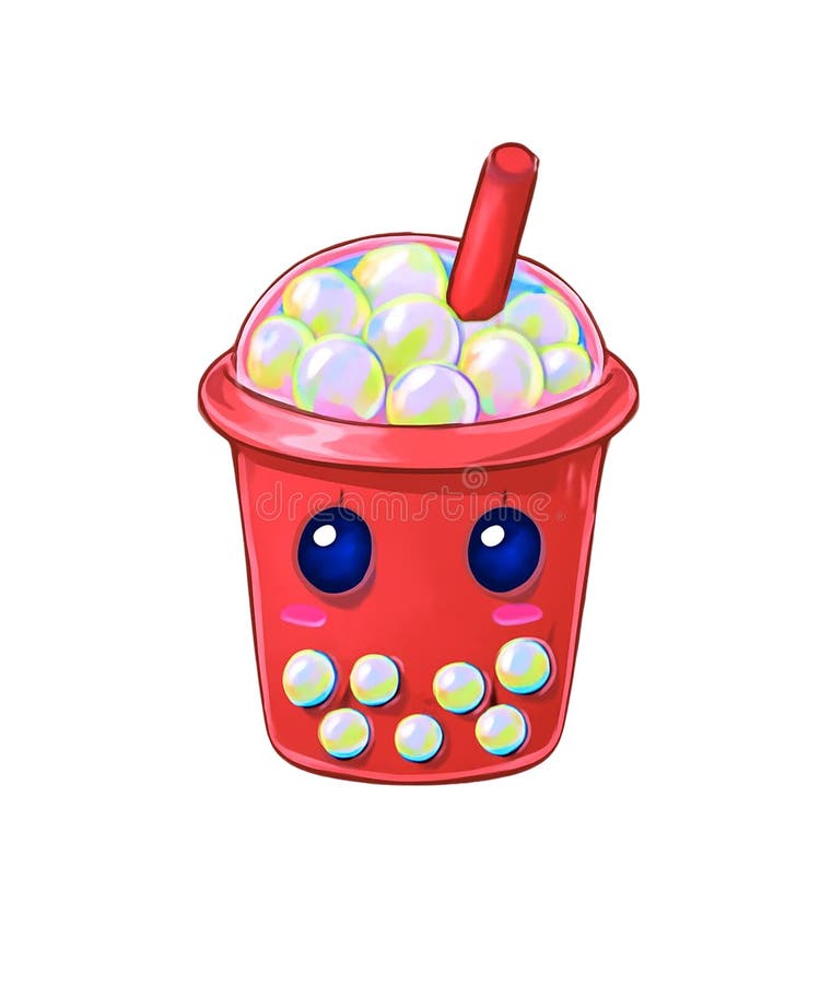 Fantasy Sparkling Cute Red Boba Tea Stock Illustration - Illustration ...