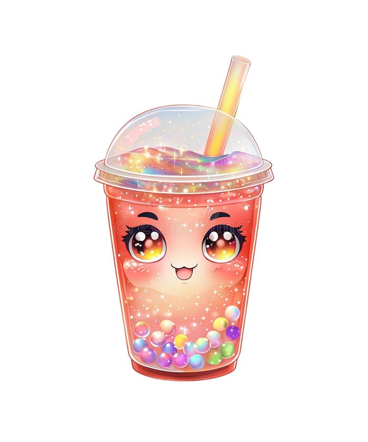 Fantasy Sparkling Orange Boba Tea Stock Illustration - Illustration of ...