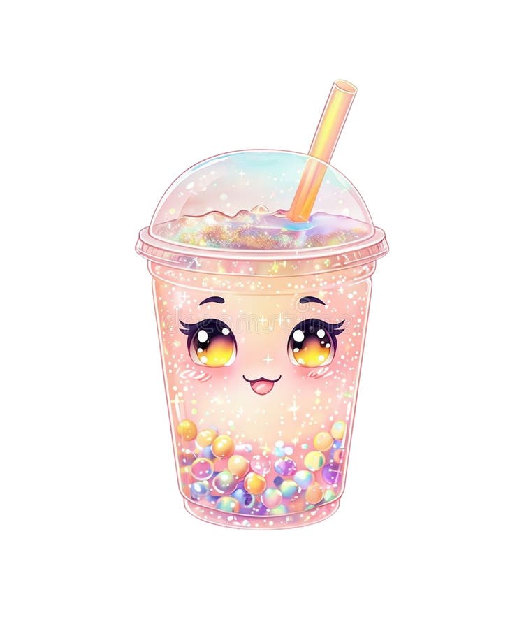 Fantasy Sparkling Pink Boba Tea Stock Illustration - Illustration of ...
