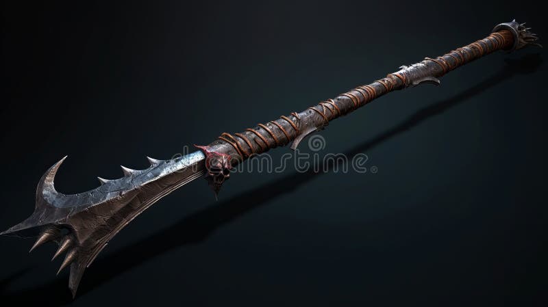 Fantasy Spiked Sword with Long Wooden Handle Stock Illustration ...