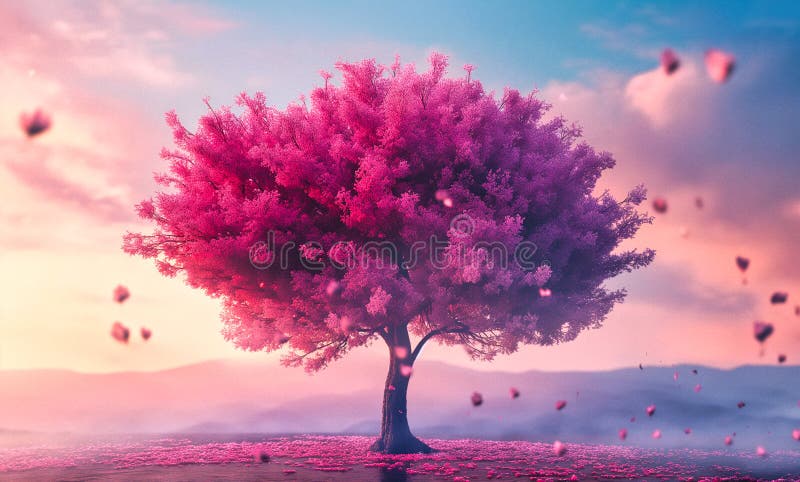 Fantasy Spring Landscape with Beautiful Pink Sakura Tree in Bloom Stock ...