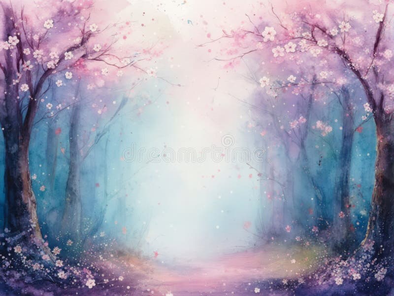 Fantasy Spring Landscape with Flowering Trees and Blossoms, Pastel ...