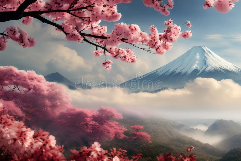 A Fantasy Spring Nature Landscape and Cherry Blossom Tre Editorial ...