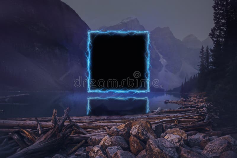 Square Portal in the Middle of the Mountain Lake Stock Photo - Image of ...