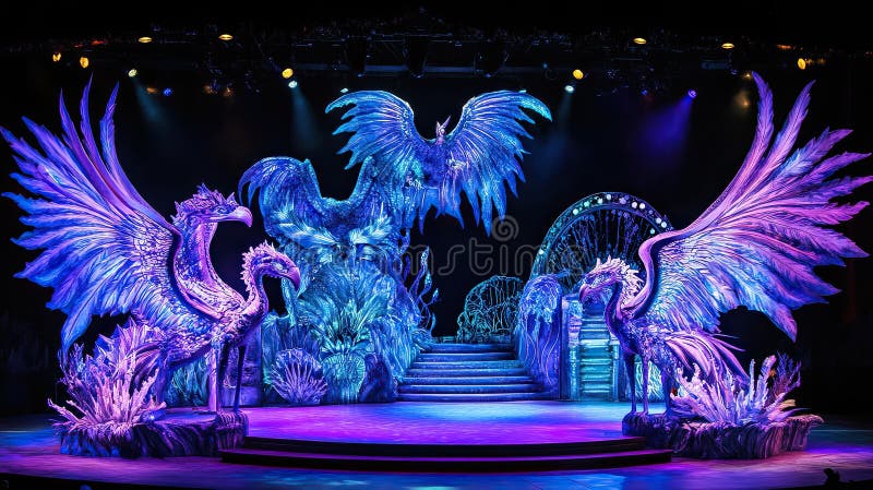 Fantasy Stage Design with Mythical Creatures Stock Illustration ...