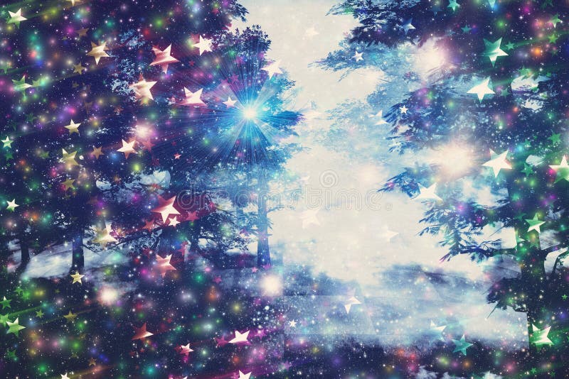 Fantasy starry forest stock illustration. Illustration of mystical ...