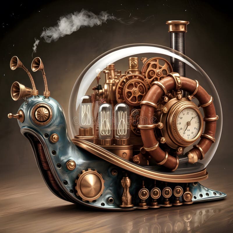 Gothic Clock Meticulously Detailed Snail Steampunk Rendition Stock ...