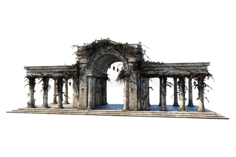 Fantasy Stone Gate and Building, 3D Illustration, 3D Rendering Stock ...