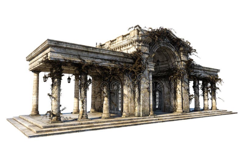 Fantasy Stone Gate and Building, 3D Illustration, 3D Rendering Stock ...
