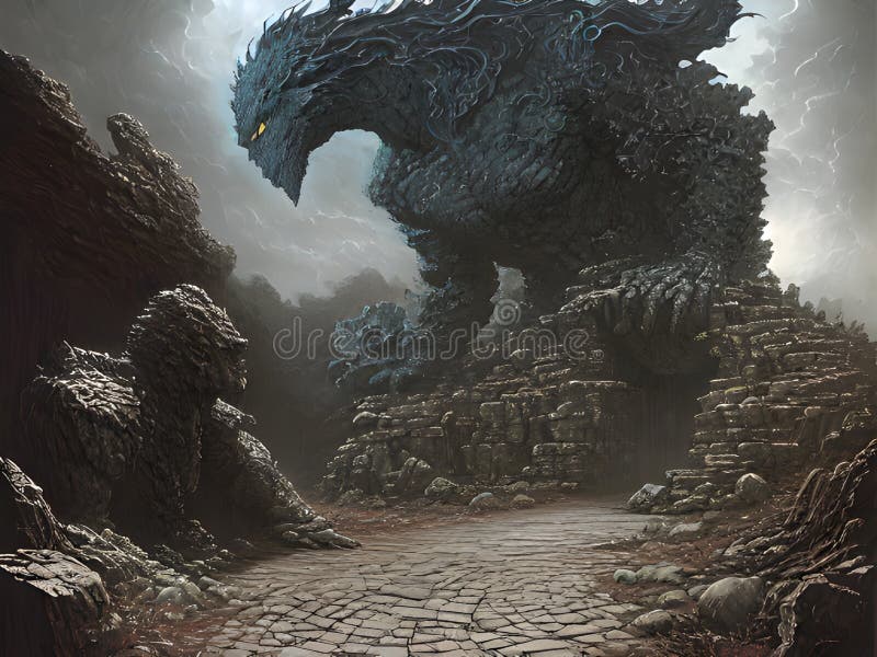 A Fantasy Stone Monster with a Stone in the Middle of a Forest, AI ...