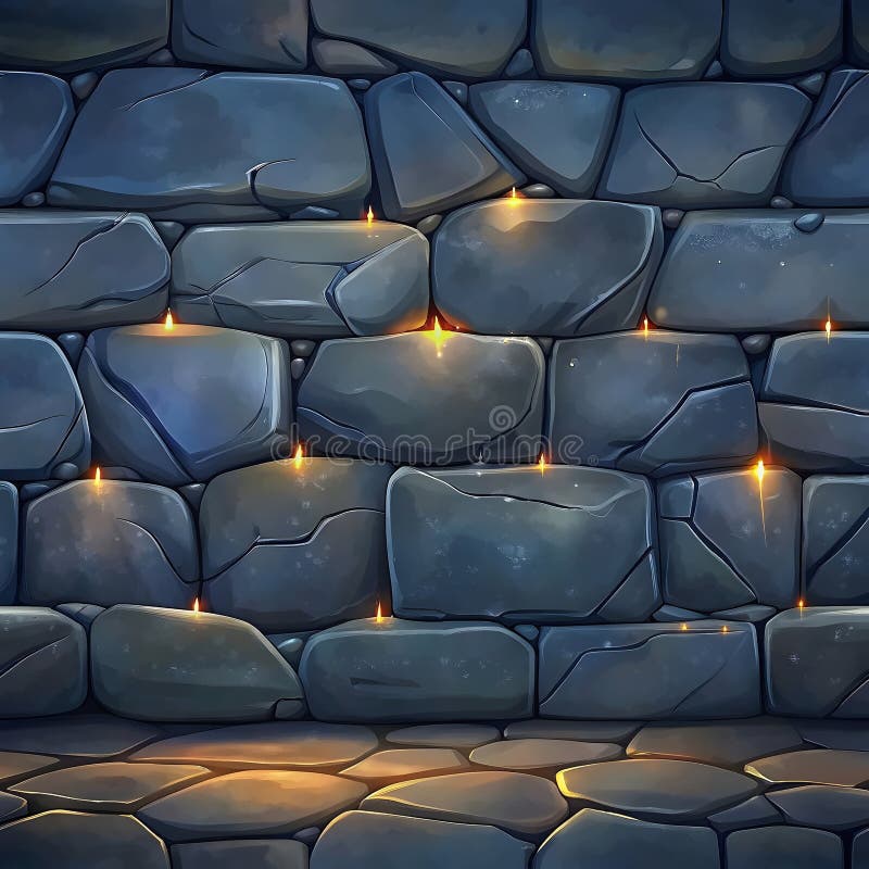Fantasy Stone Wall with Magical Glowing Points Stock Illustration ...
