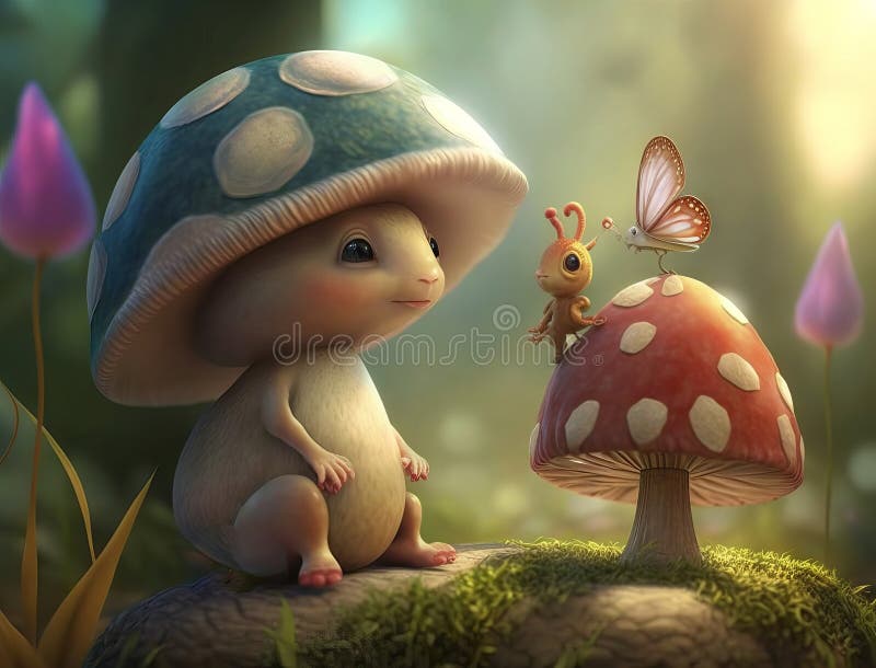 Fantasy Creatures in Garden Stock Illustration - Illustration of animal ...