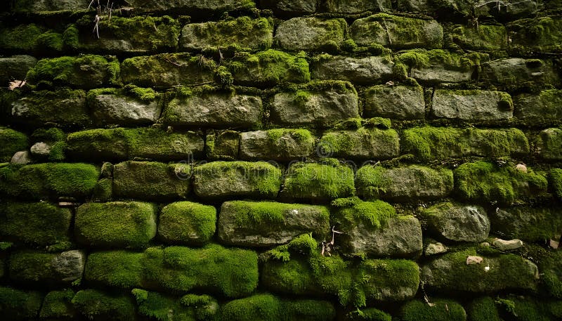 Fantasy-style Ancient Stone Bricks with Moss, Detailed Castle Wall ...