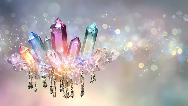 Fantasy Style Boho Crystal Cluster with Glowing Pastel Colors and ...