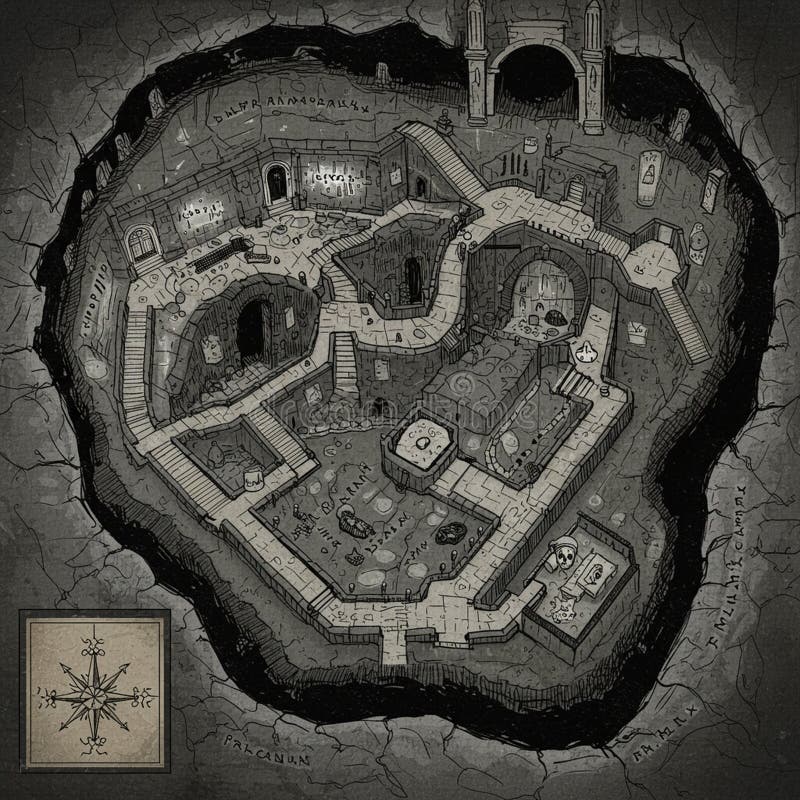 Fantasy-style Dungeon Map Featuring Intricate Stone Architecture ...