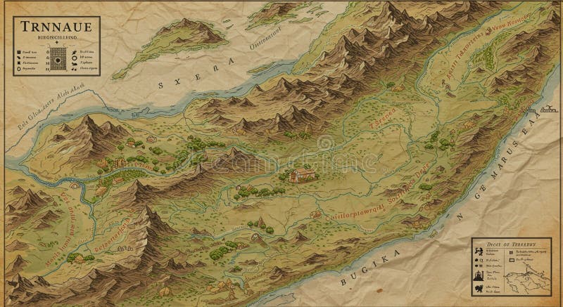 Fantasy-style Map Labeled "Trnnaue." it Features Mountainous Terrain ...